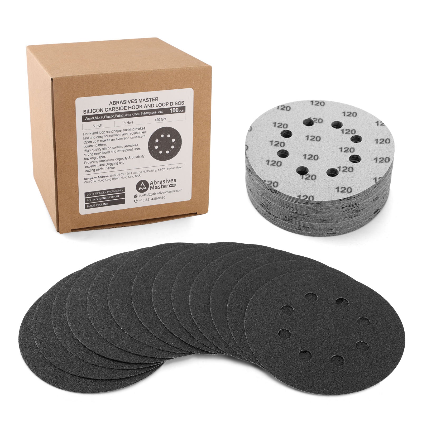 100pcs 5" 8 Hole Sanding Discs, Silicon Carbide Wet/Dry Hook & Loop