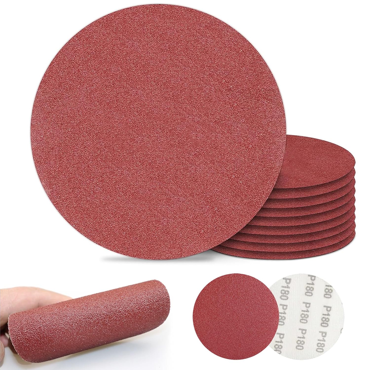 8" (200mm) Red Grain Hook & Loop Sanding Discs (40-2000 Grit), 1 Disc
