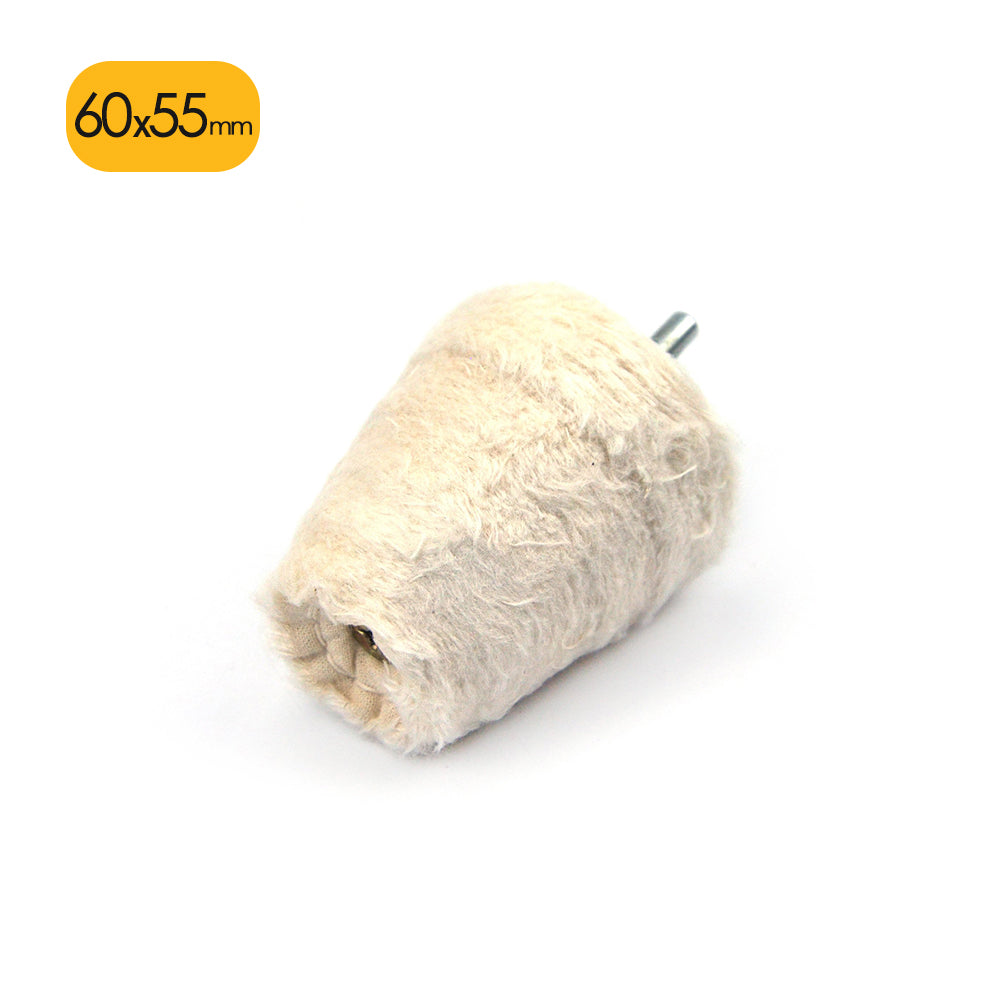 60x55mm x 6mm Shank Mounted Cotton Buffing Wheels, Conical