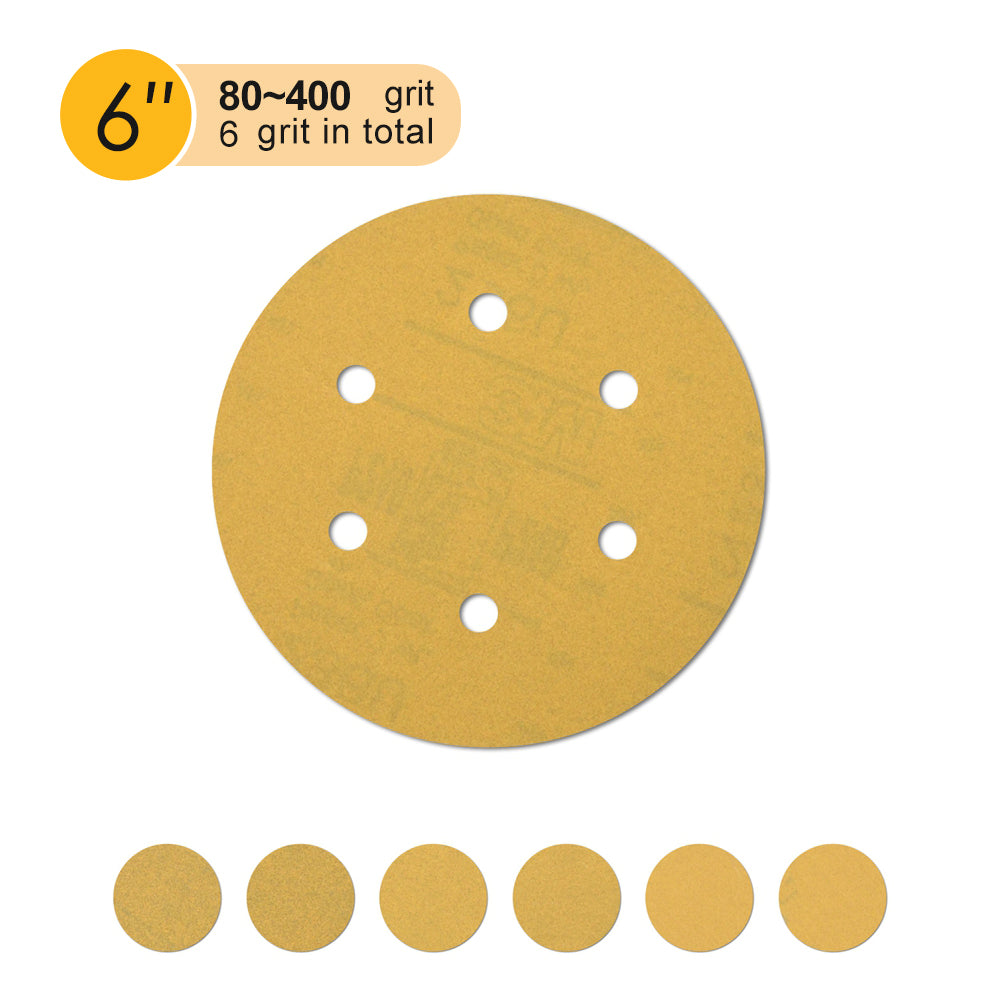 ABRASIVES MASTER 6 Inch 6 Holes Yellow Aluminum Oxide Hook & Loop ...